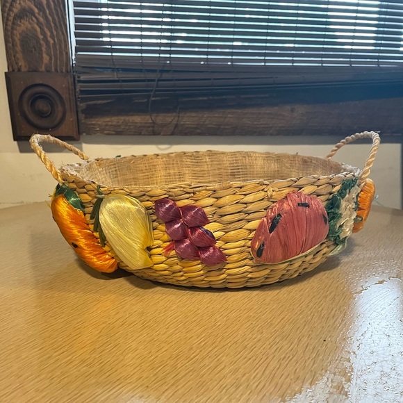 Kitchen | Vintage Fruit Basket Straw Raffia Woven Burlap Handmade In ...